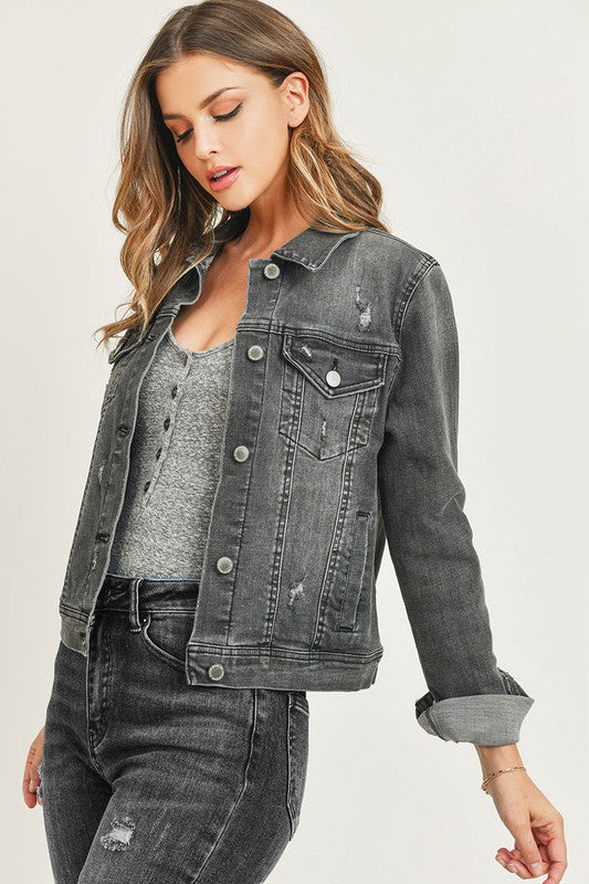 Vintage Washed Grey Denim Jacket – She's Smitten