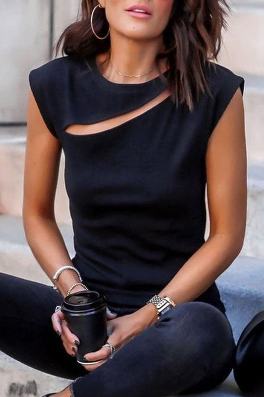 Sadie Black Cutout Tank Top – She's Smitten