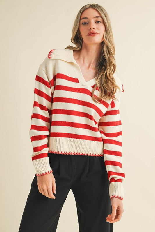 Ruby Striped Collared Sweater – She's Smitten
