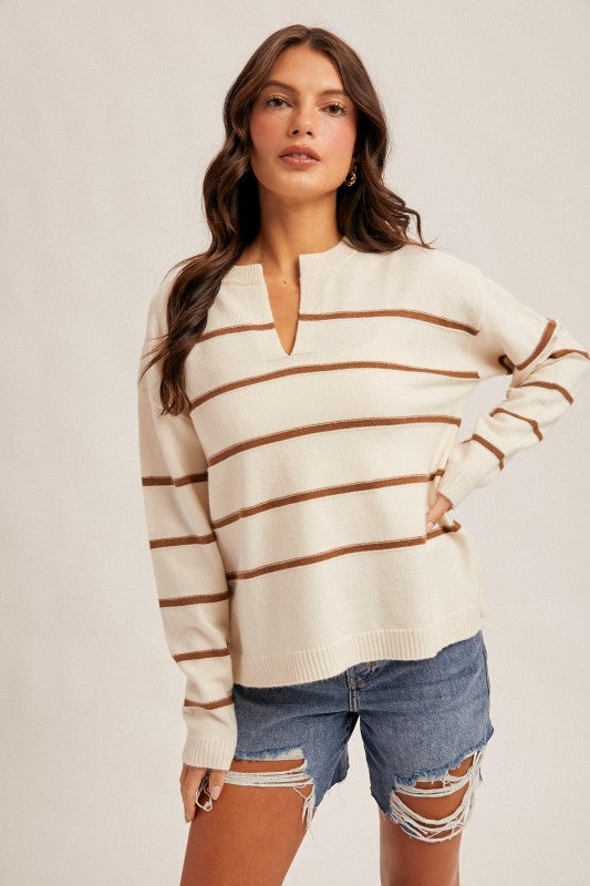 Savannah Stripe V-Neck Sweater – She's Smitten