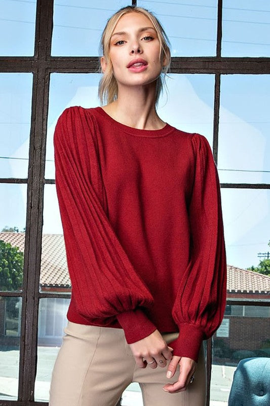Melot Pleated Sleeve Sweater – She's Smitten