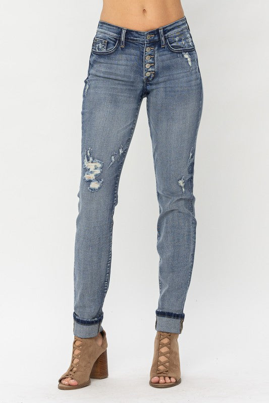 Curvy Girl Judy Blue Boyfriend Button Fly Jeans – She's Smitten