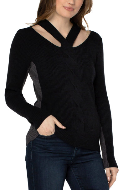 Liverpool Cable Knit Twisted Neck Sweater – She's Smitten