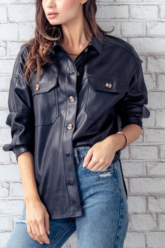 Portia Pleather Shacket – She's Smitten